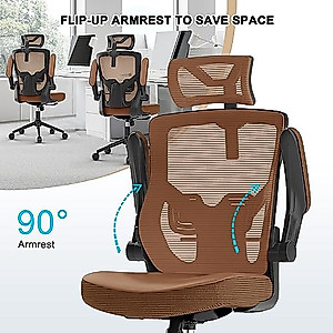𝑯𝑶𝑴𝑬 𝑶𝑭𝑭𝑰𝑪𝑬 𝑪𝑯𝑨𝑰𝑹, Ergonomic Mesh Desk Chair, High Back Computer Chair- Adjustable Headrest with Flip-Up Arms, Lumbar Support, Swivel Executive Task Chair (Mummy Brown, Modern)