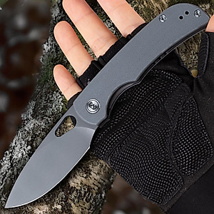 Miguron Knives M Moyarl Folding Knife,3.25" Dark Grey PVD 14c28n Blade Grey G10 Handle With Titanium Pocket Clip, Camping Hiking Pocket Knife MGR-806DG