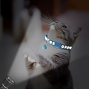 BANMODER 2 Pack Reflective Cat Collar Breakaway with Bell,Personalized Kitten Collars,Adjustable Safety Buckle Collar for Male Cats Girls & Boys (Sky Blue)