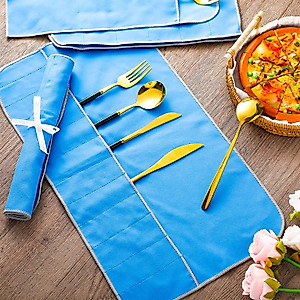 17 Pieces Silver Storage Bags Anti Tarnish Silver Protector Bags Silverware Bags Blue Holder for Silverware Place Setting Roll Flatware Storage Organizer with White Ribbon for Utensils, 3 Styles