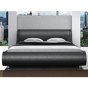 SHA CERLIN Modern Low Profile Platform Bed Frame Queen Size, Stylish Faux Leather Upholstered Sleigh Bed with Adjustable Headboard, No Box Spring Needed, Glossy Black