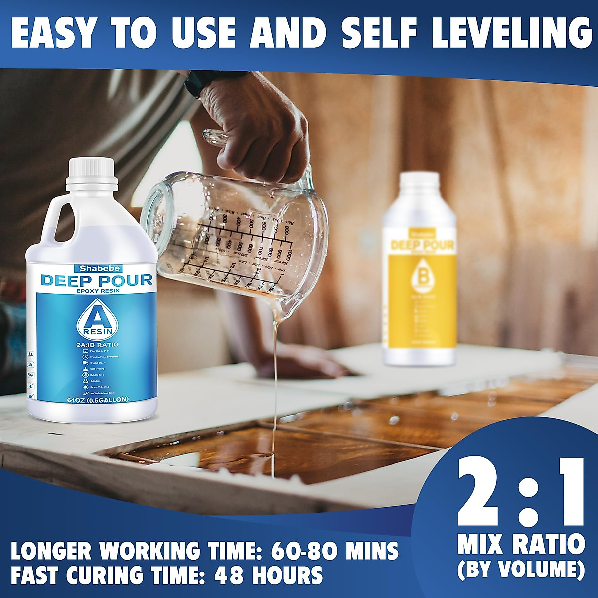 Deep Pour Epoxy Resin 0.75 Gallon, 2 to 4 Inch Depth Clear Epoxy Resin Kit, Bubble Free, Low Odor 2:1 Casting Resin for Table Top, Countertop, River Table, Wood Filler, Bar Top