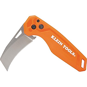Klein Tools 44321 Folding Utility Pocket Knife, Compact EDC with Hawkbill Knife Blade, Button Lock, Pocket Clip, and Tether Hole