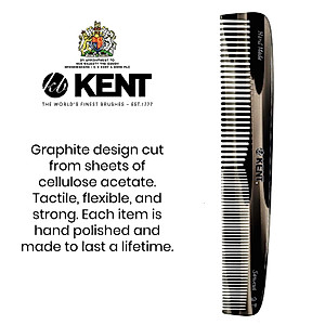Kent 9T Graphite Fine Tooth and Wide Tooth Comb Detangler Hair Combs - Large Handmade and Saw-Cut Dressing Comb - Wet Hair Comb for Women and Durable Grooming Comb for Men Made in England