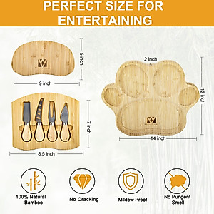 Vestaware Charcuterie Boards, Paw Shaped Cheese Fruit Board Gift Set Natural Bamboo Cheese Knife Serving Board Set, Unique House Warming Gifts New Home