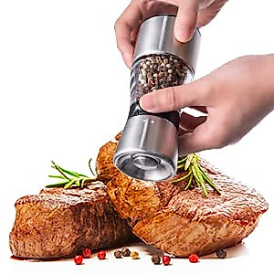 Pepper Grinder, Professional Refillable Pepper Mill with 5 levels Adjustable Coarse Mills, Salt Grinder Stainless Steel Sea Salt &amp; Spice Shakers