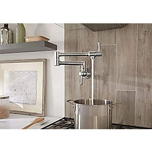 JZBRAIN Pot Filler Faucet Wall Mount Stainless Steel Commercial Pot Filler 5.5 GPM Heavy Duty Style with Folding Stretchable Double Joints 2 Handles