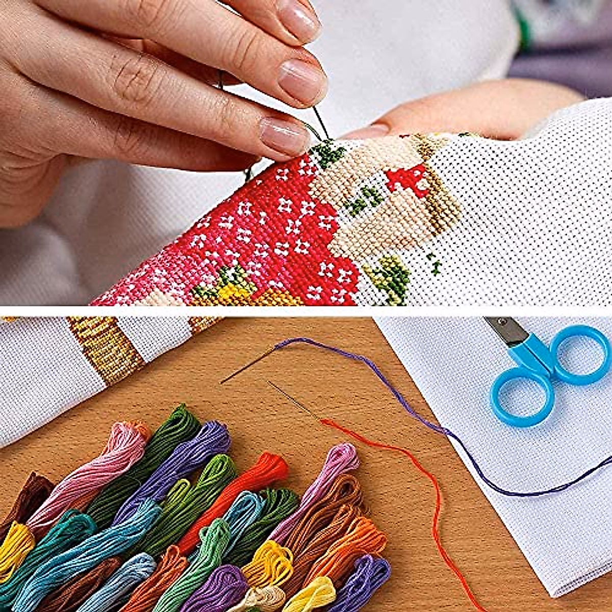 Stamped Cross Kits for Adults Beginner,Tulip Flower Landscape,DIY Designs Cross-Stitch Easy Supplies Needlework,Needlepoint Embroidery Gift for Home Decor 16x20 inch