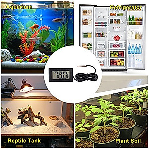 Qooltek Digital LCD Thermometer Temperature Gauge Aquarium Thermometer with Probe for Vehicle Reptile Terrarium Fish Tank Refrigerator(Fahrenheit)