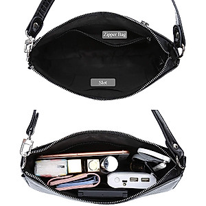 Small Shoulder Bags for Women Mini Handbags with Croc Pattern (Black with Leather Strap)