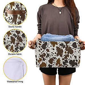 xigua Cow Print Storage Bin Collapsible Canvas Storage Basket Closet Organizer with Handles for Bedroom Nursery Shelves Laundry Room, 1 Pack