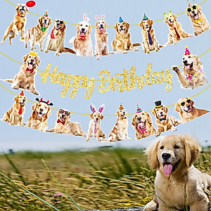 Golden Retriever Birthday Decorations 3Pcs Golden Retriever Birthday Party Banners Dog Birthday Decorations Puppy Dog Party Banners for Dog Birthday Party Supplies