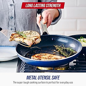Blue Diamond 9.5” and 11" Frying Pan Skillet Set, Diamond Infused PFAS & PFOA-Free Ceramic Nonstick Pots & Pans, Durable Non Toxic Metal Utensil Safe & Scratch Resistant, Dishwasher & Oven Safe, Blue