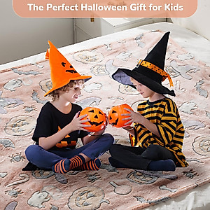 Dujoju Halloween Blanket Pumpkin Throw Blanket Glow in The Dark Blanket Ghost Boo Bat Blanket Kids Throw Blankets for Girls Boys 60"×50"
