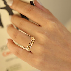 OKSOLE gold rings for women chain link ring 925 silver Stackable ring (golden, 7)