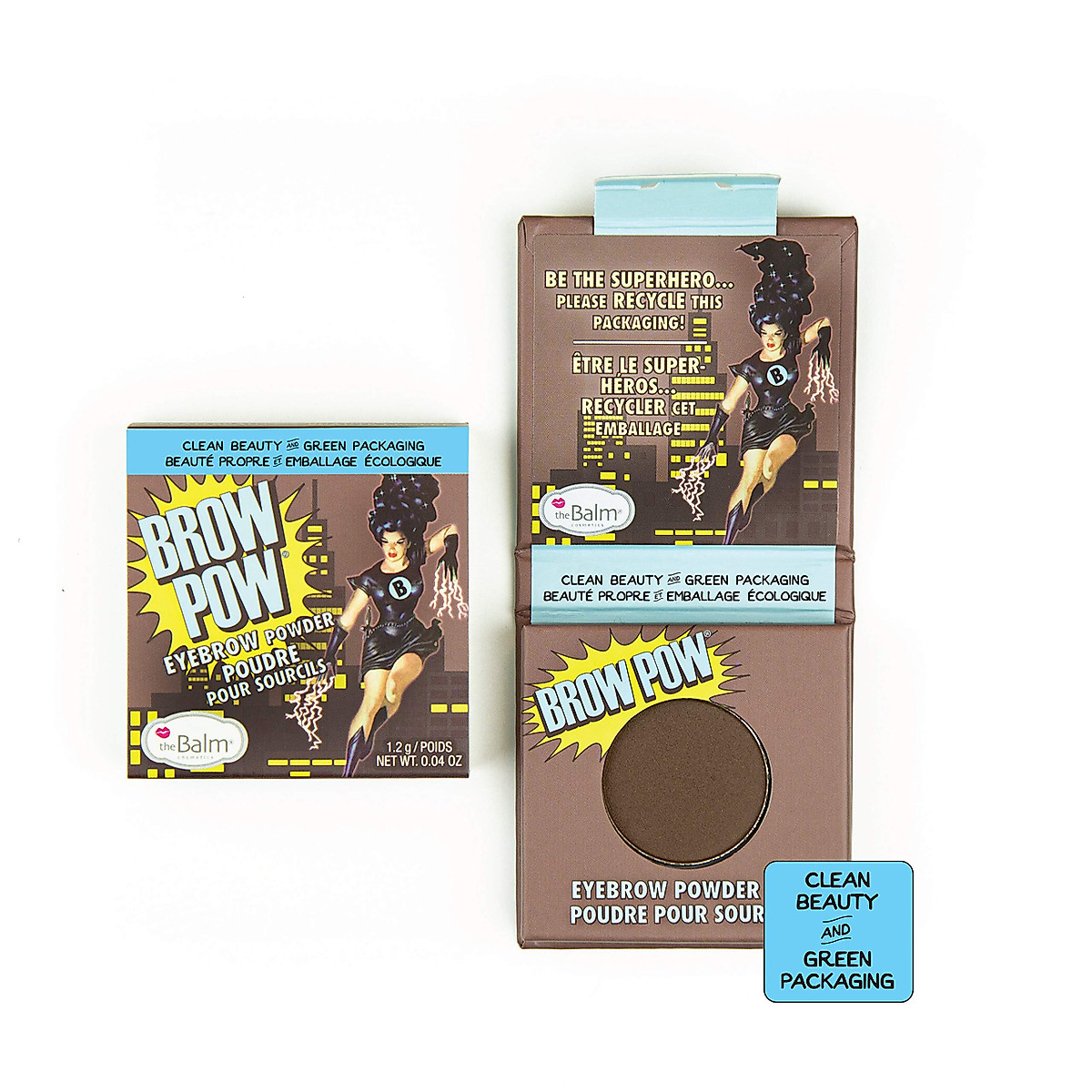 theBalm Clean and Green Brow Pow, Dark Brown, 0.03 Ounce (Pack of 1)