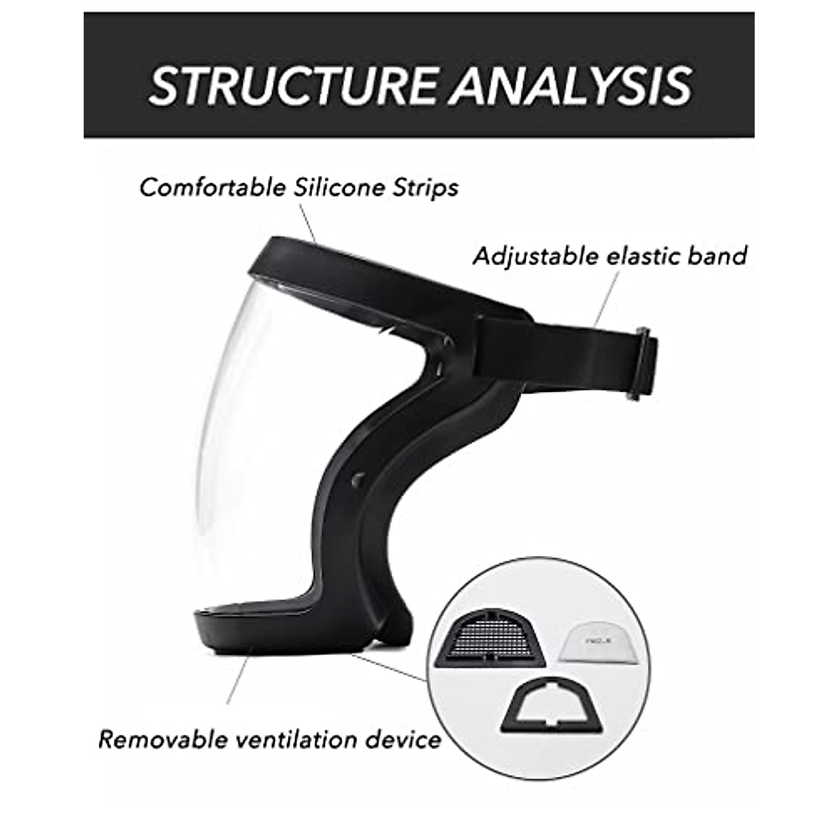 BOOTY XUENA Super Protective Face Mask Shield,Clear Anti-Fog Full Face Shield,Plastic Hd Transparent Safety Protectivefor Work,Grinding,Weed Whacking,Grass Cutting,with Replaceable Filters