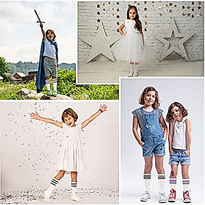 Gotneto Kids Soccer Socks Toddler Knee High Socks Cotton Boys Soccer Socks Stripes Knee High Tube Socks Uniform Sports Socks for Boys Girls Cute Kids Stockings White Black & Black White One Size