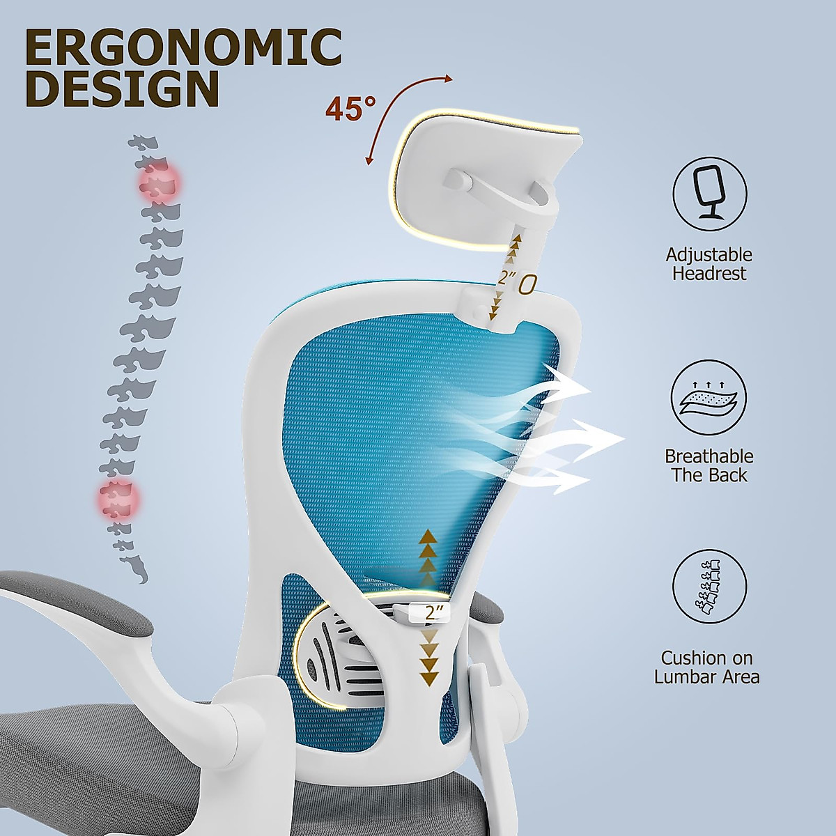 Frylr Heavy Duty Office Chair - Ergonomic Plus Size Desk Chair for Home Office Use, Supportive Mesh Design for Big and Tall People, 400lbs Capacity, Grey
