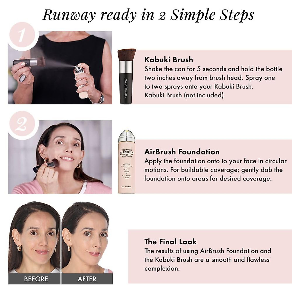 Jerome Alexander MagicMinerals AirBrush Foundation, Spray Makeup with Skincare Active Ingredients, Ultra-Light, Buildable, Full Coverage Formula (Bright Light)