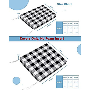Prime-Home Indoor/Outdoor Waterproof Seat Cushion Cover, Black and White Buffalo Plaid Patio Chair Seat Cushion Slip Cover 4 Pack Chair Cushion Cover with Ties 20''x18'' Farm Style