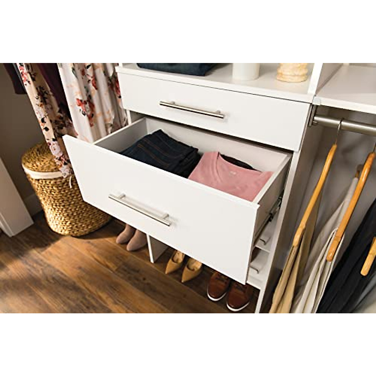 ClosetMaid SuiteSymphony Wood, Add On Accessory, Modern Style For Storage, Closet, Clothes, Size Units, Pure White/Satin Nickel, 25-Inch X 10-Inch Drawer