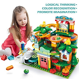 REMOKING Marble Run Building Blocks, 2 in 1 Compatible Blocks Models with 8 Marble Balls，Educational Race Track Building Block Set, Great Gifts for Kids 3 Years and up（259Pcs）