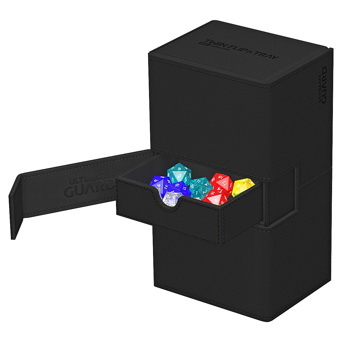 Ultimate Guard Flip 'n' Tray 200+, Deck Case for 200 Double-Sleeved TCG Cards + Dice Tray, Black, Independent Magnetic Closure & Microfiber Lining