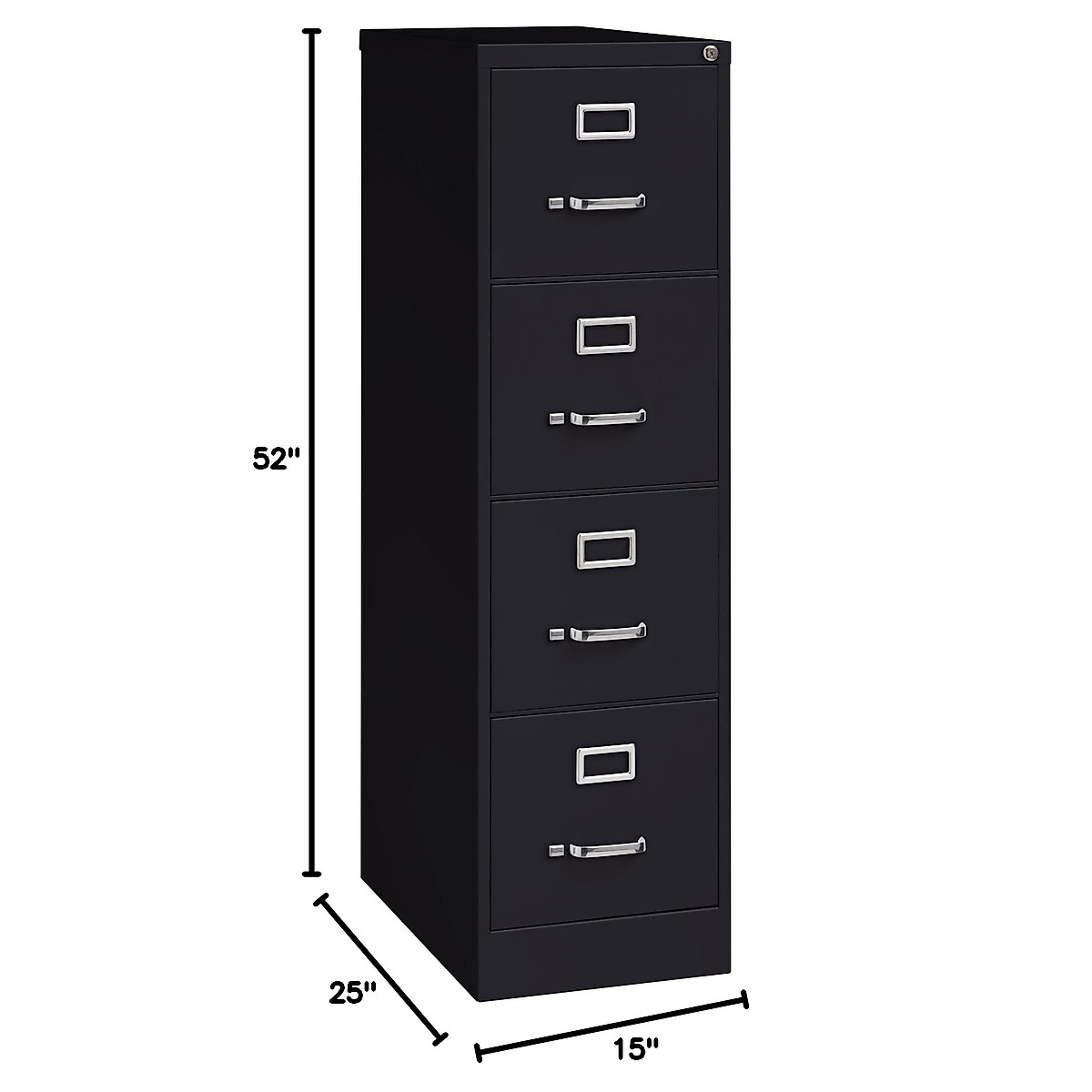 Lorell 4-Drawer Vertical File with Lock, 15 by 25 by 52-Inch, Black
