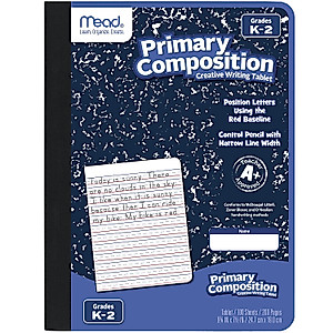 Mead Primary Composition Notebook, Wide Ruled Comp Book, Lined Paper, Grades K-2 Writing Workbook, Dotted Notebook Perfect for Home School Supplies, 100 Sheets, Blue Marble (09902)