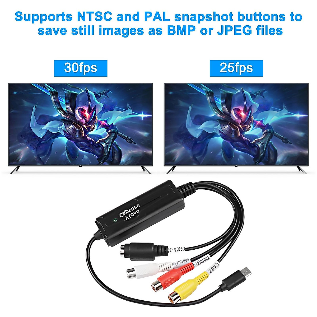 XMSJSIY RCA AV to USB C Converter - 1 Channel AV NTSC PAL Video S Video/Composite to USB Converter for Mobile Phone/PC