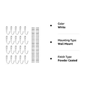 eBoot 20 Pieces Wall Mounted Hook Robe Hooks Single Coat Hanger and 50 Pieces Screws (White)