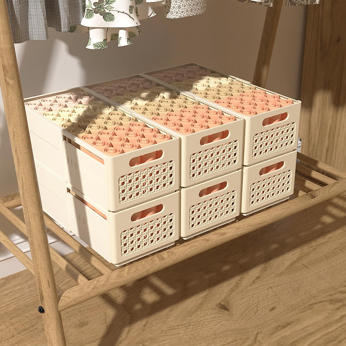 Yawinhe Retractable Plastic Storage Bins with Handles, Expandable Stackable Storage Baskets, 3pack Organization and Storage Containers Organizers for Closet Pantry Cabinet, 11-18.5x7.9x5.9in