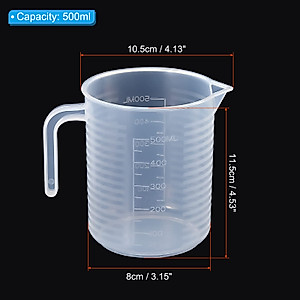 PATIKIL Graduated Beaker, 500ml PP Plastic Liquid Measuring Cup Double Sided Graduations with Handle Lid and Spout for Lab Kitchen Home
