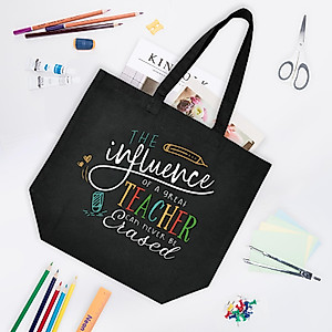 ELEGANTPARK Funny Teacher Gifts for Women Teacher Appreciation Gifts from Students Birthday Graduation Valentines Day Christmas Gifts for Teacher Tote Bag Black Cotton Canvas with Interior Pocket
