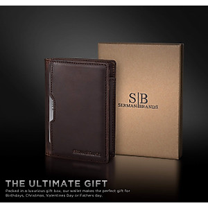 SERMAN BRANDS Wallets for Men Slim Mens leather RFID Blocking Minimalist Card Front Pocket Bifold Travel Thin (Texas Brown 5.S)