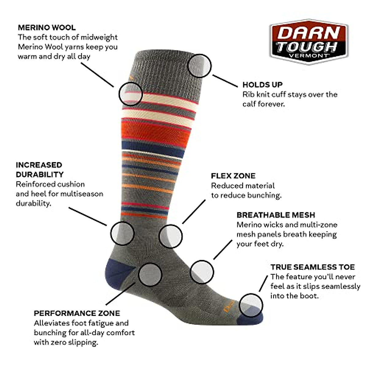 Darn Tough 8017-C-3013-04 Snowpack OTC Midweight with Cushion Charcoal Medium