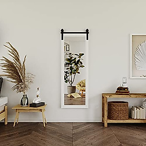 BARNER HOME Rustic Wooden Frame Mirrors Wall Mounted 65'' × 22'', Full Length Mirror, Farmhouse Decor Mirror with Full Body Vertical Hanging, Barn Door Wall Mirrors for Living Room, White
