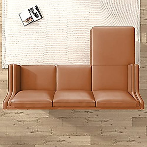 Mjkone Top Grain Leather Sectional Sofa Couch, Luxurious Upholstered Couches with Left Facing Chaise, Modular Lounge ＆ 2-Seater Couch Set for Living Room Apartment Office (Cognac Tan)