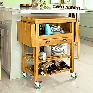 IRDFWH Extendable Kitchen Trolley Cart with 2 Folding Hinged Side Boards Removable Tray
