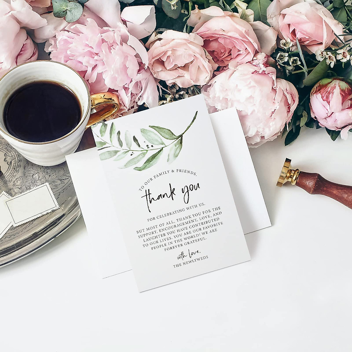 URROMA 4"x6" Rustic Greenery Thank You Cards, 50 Pcs Table Place Cards for Weddings, Receptions Dinner Parties Events and Celebrations