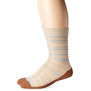 Copper Sole Men's 2 Pack Simple Striped Dress Crew Socks, Khaki/Blue, Sock Size:10-13/Shoe Size: 6-12