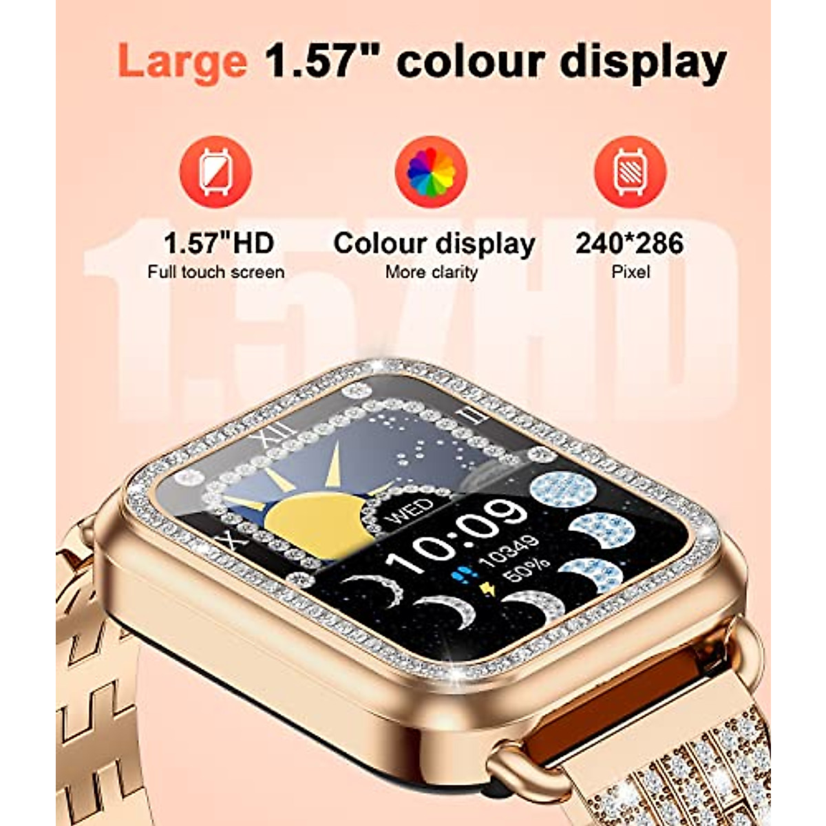 LIGE Smart Watches for Women, 1.57‘’HD Screen Fitness Watch with 21 Sport Modes/Heart Rate/Blood Pressure Monitor/Sleep Tracker, Smartwatch with Text and Call, IP67 Smart Watch for Android iOS, Gold
