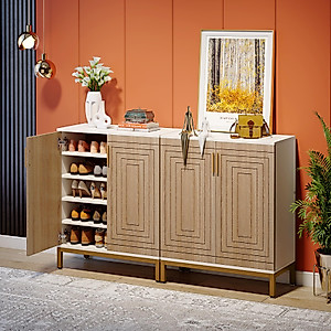 Tribesigns Shoe Cabinet with Doors, 20 Pairs Entryway Shoe Storage Cabinet with Shelves, 5-Tier Modern Free Standing Shoe Racks Storage Organizer for Closet, Living Room, Bedroom(White/Natural)