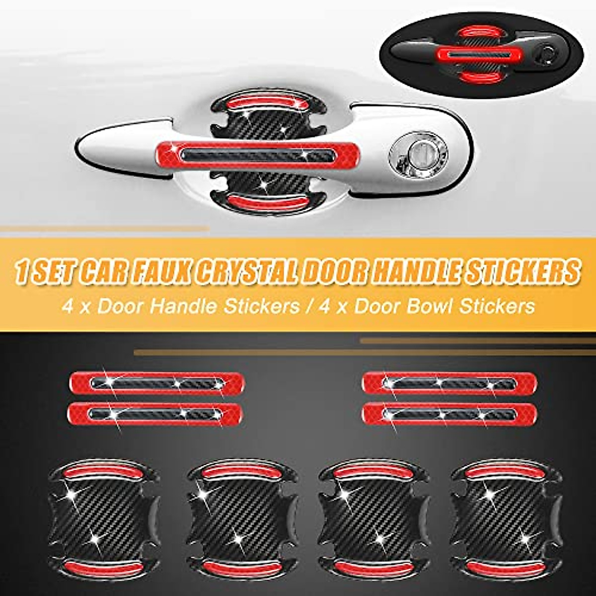 X AUTOHAUX 10 Pcs Car Door Handle Protector Carbon Fiber Reflective Sticker Door Handle Protective Film Decals Red