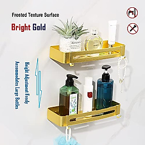 maifey Bright Gold Shower Caddy, Bathroom Shelves Wall Mounted, Metal Shower Shelves No Drilling, Shower Organizer Adhesive Installation, Antirust (2 Tiers)