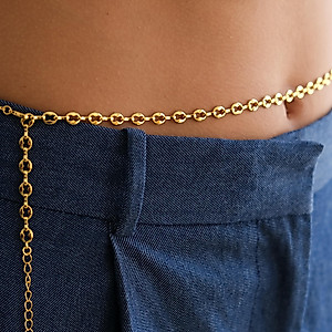 5mm Puffed Mariner Anchor Link Chain Belly Chain 37'' Adjustable | Gold Puffy Link Chain Body Chain