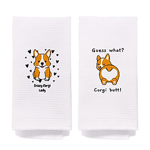 NEGIGA Funny Corgi Butt Cute Corgi Kitchen Towels and Dishcloths Sets 24x16 Inch Set of 2,Crazy Corgi Lady Decor Decorative Dish Hand Tea Bath Towels for Kitchen,Dog Lovers Corgi Mom Gifts