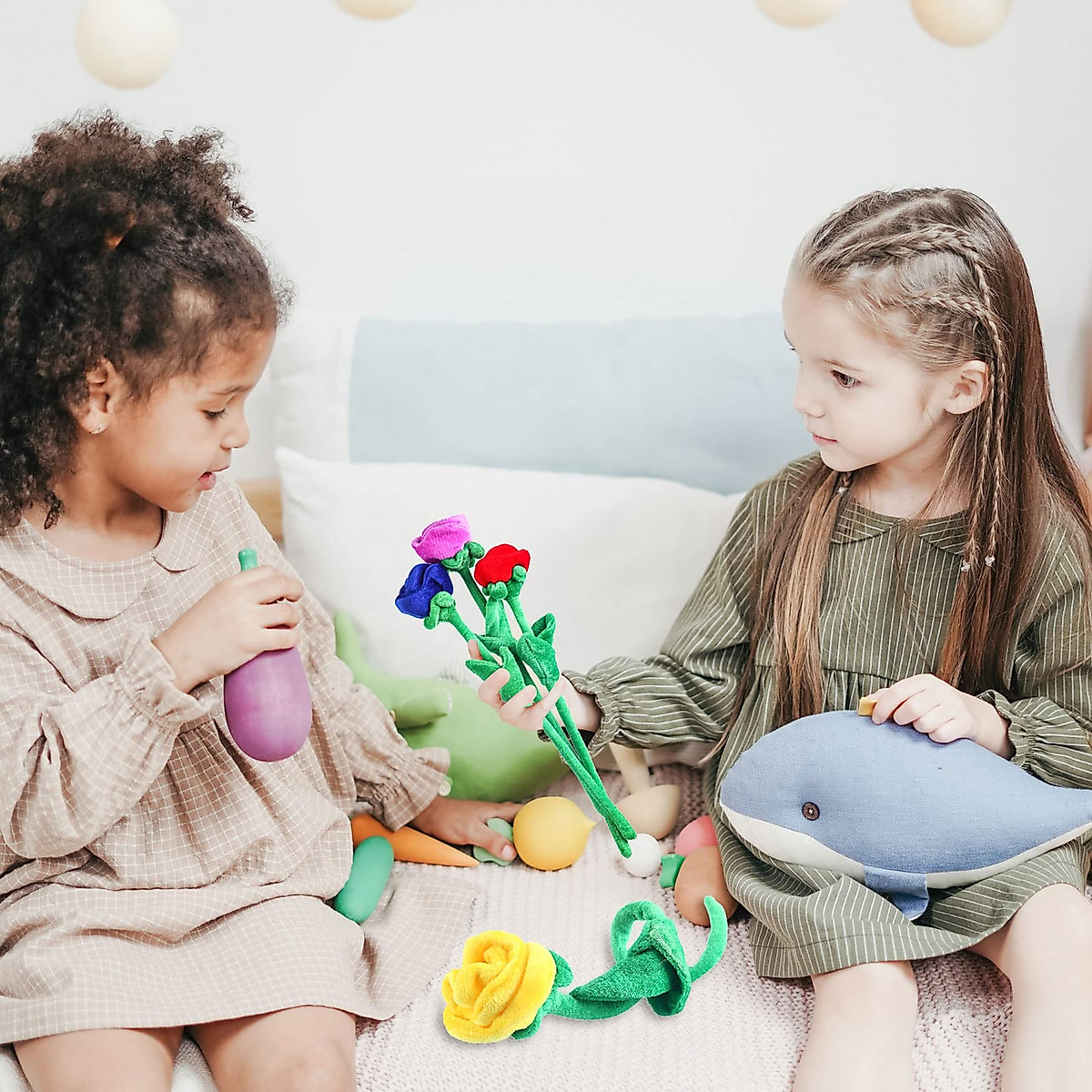 18 Pcs Plush Rose Flower Stuffed Rose Flower Bendable Stems Plush Bouquet Toy Soft Rose Flower 12.6 Inch for Graduation 2024 Mother's Day Valentines Day Girl Girlfriend Wife(18 Pcs Colorful Series)