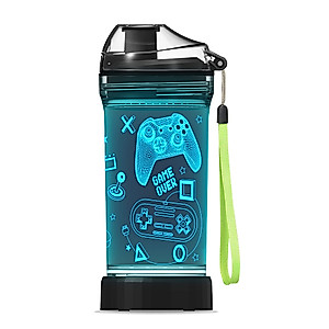 Lightzz Kids Water Bottle with 3D Glowing Game Console LED Light - Tritan BPA Free - Travel Cup Gift for Back to School Girl Boy Child Holiday Camping Picnic - 14 Oz